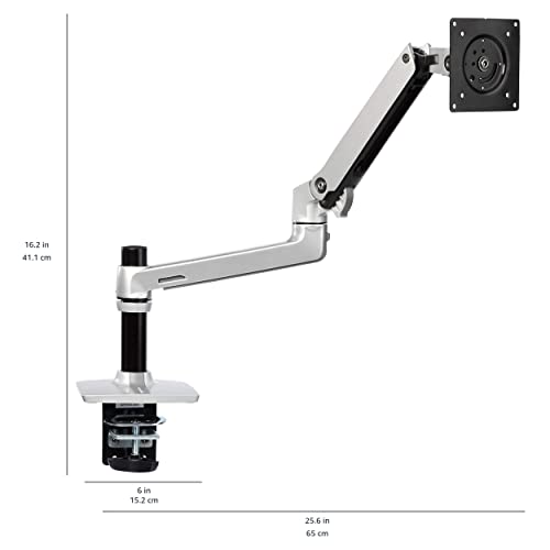 Amazon Basics Single Monitor Stand, Lift Engine Arm Mount, Silver
