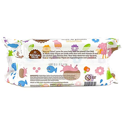 Natural Value All Natural Soft & Gentle Baby Wipes, 80 Wipes (Pack of 12)