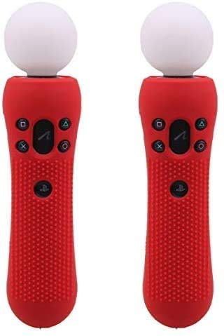 Anti-Slip Silicone Cover Rubber Protective Skin Case Cover for PS4 VR Move PS Move Motion Controller 1Pair Red