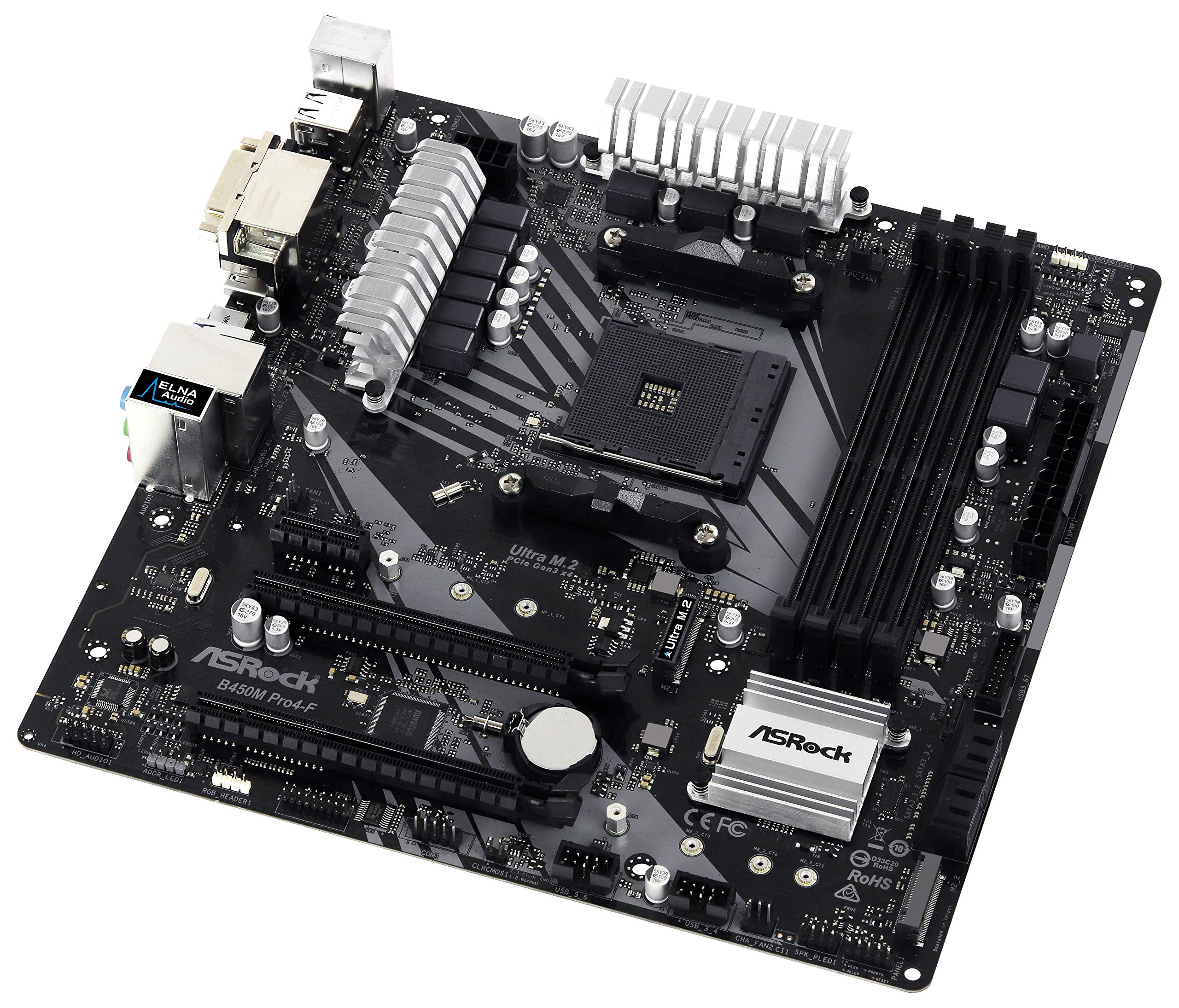 ASRock B450M PRO4-F Socket AM4/ AMD Promontory B450/ DDR4/ Quad CrossFireX/ SATA3&USB3.1/ M.2/ A&GbE/MicroATX Motherboard