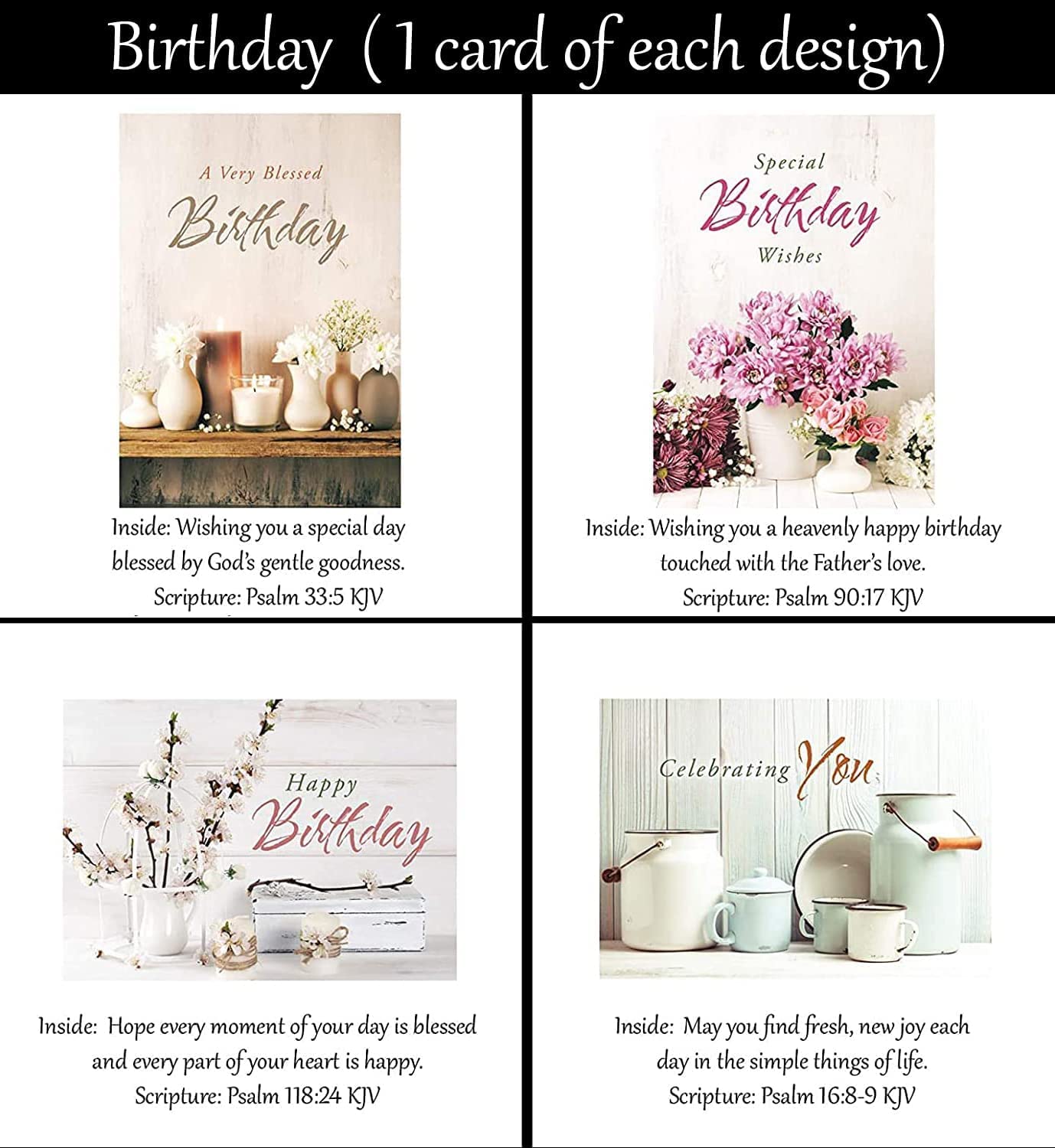 Birthday (No Repeated Cards) 32 Designs Christian/Religious Greeting Card Assortment #3 ~ Scripture in every card