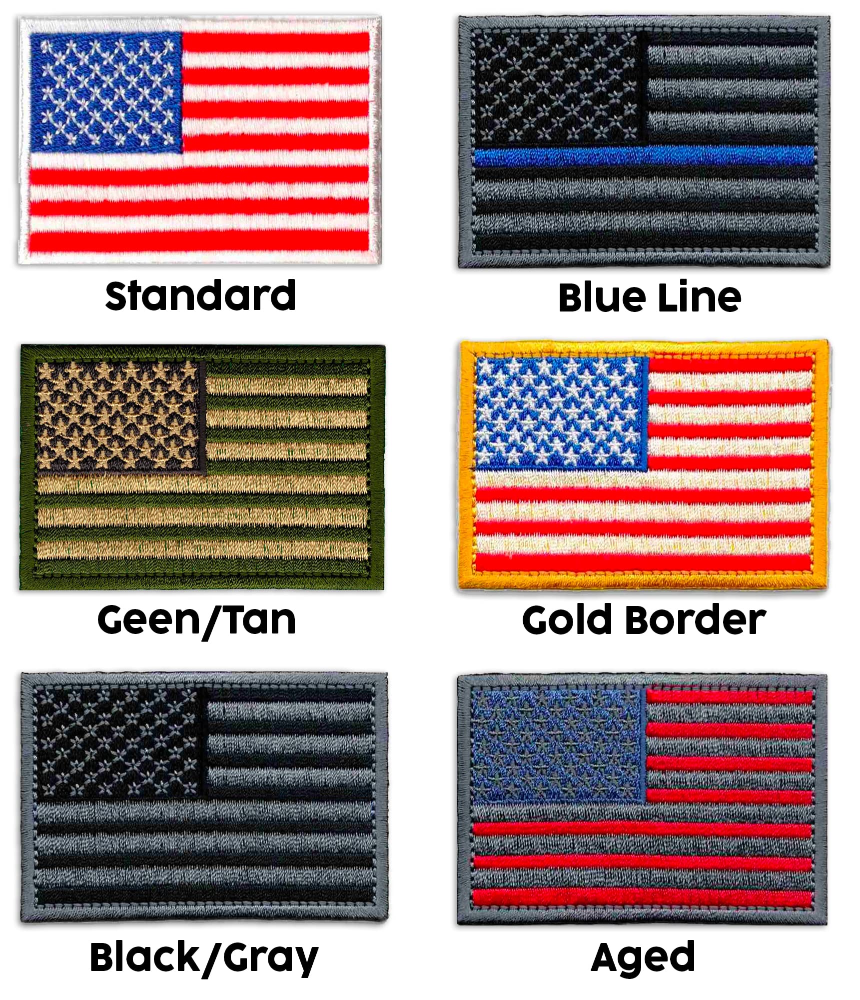 Laughing Lizards American Flag Patch (2-Pack) Iron On USA Patches, USA United States of America, US Flag Patch, sew on for Cloth Uniform Hat Backpack Jacket Pants Accessories (Standard)