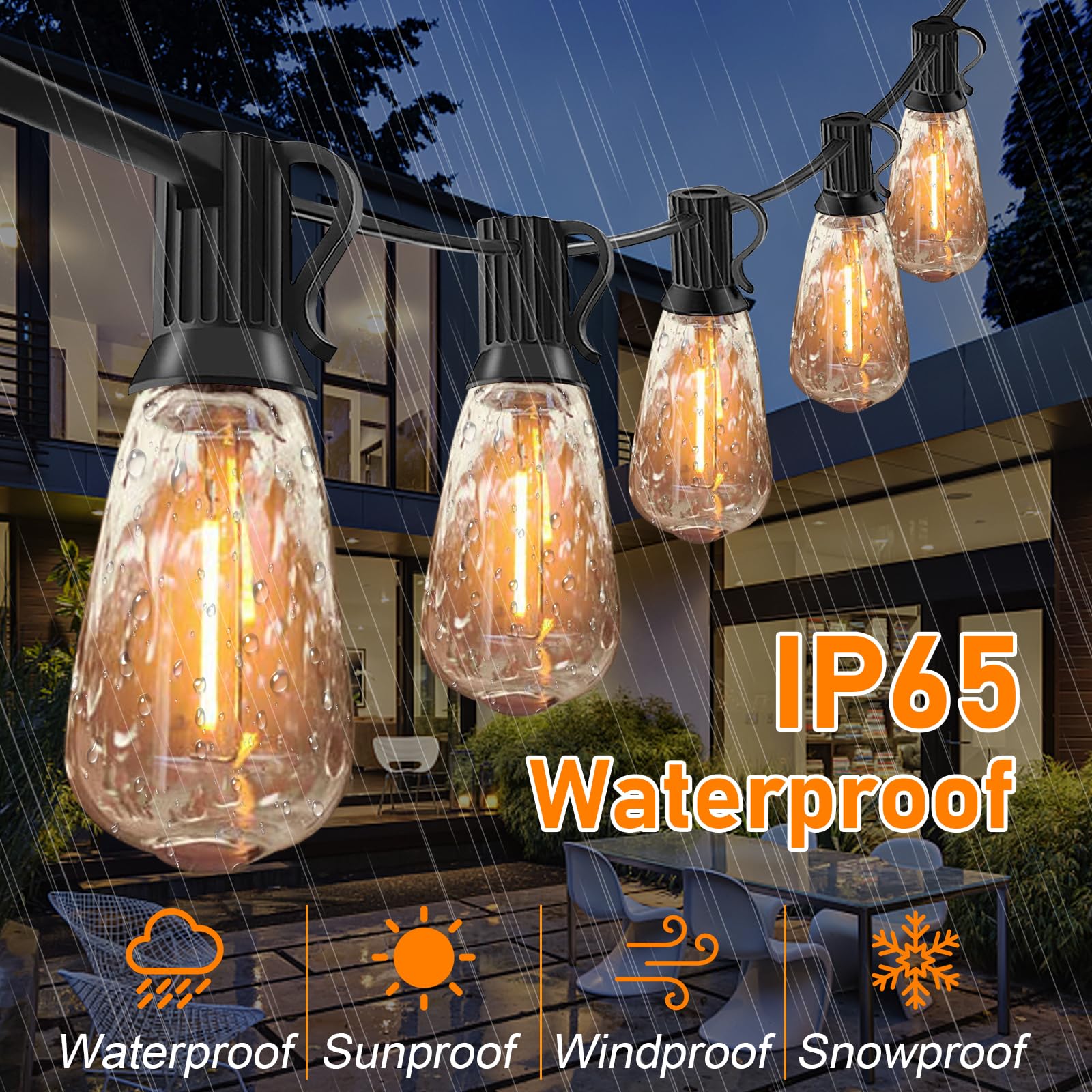 G40 Outdoor String Lights 50FT LED Backyard Lights, Globe Shatterproof String Light, Commercial Hanging Lights for Garden Terrace Decoration Wedding Cafe pergola, Brown Wire