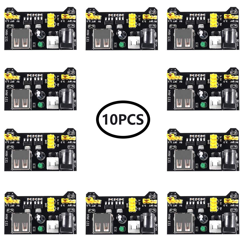 Aoicrie 10PCS 3.3V 5V Power Supply Module for MB102 102 Prototype Breadboard DC 6.5-12V or USB Power Supply Module