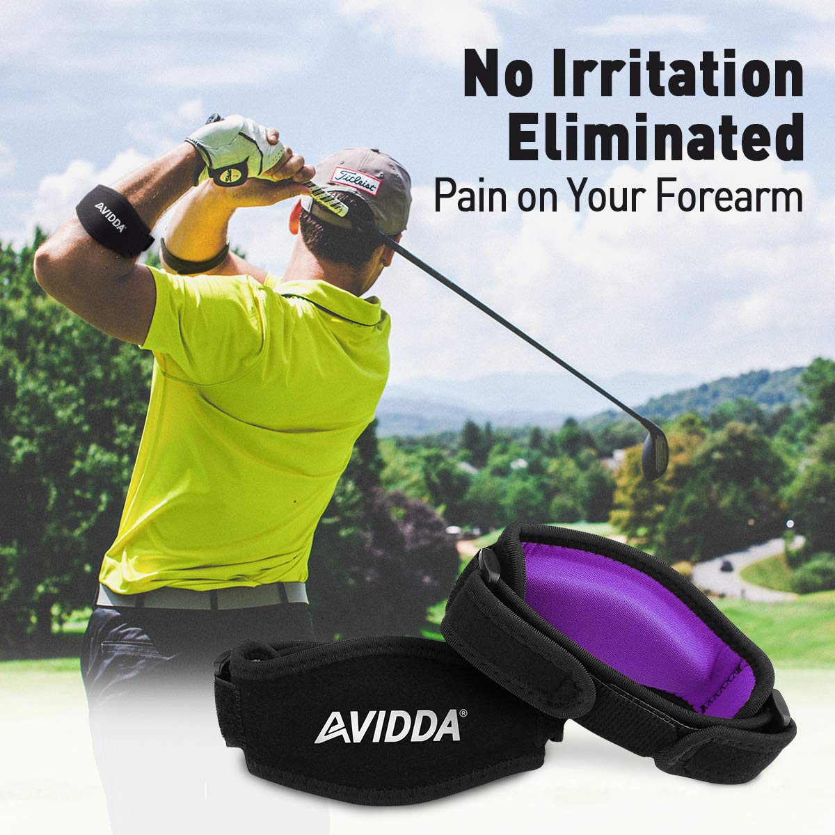 AVIDDA 2 Pack Tennis Elbow Brace with Compression Pad for Women and Men Golfers Elbow Brace for Tendonitis Pain Relief Purple