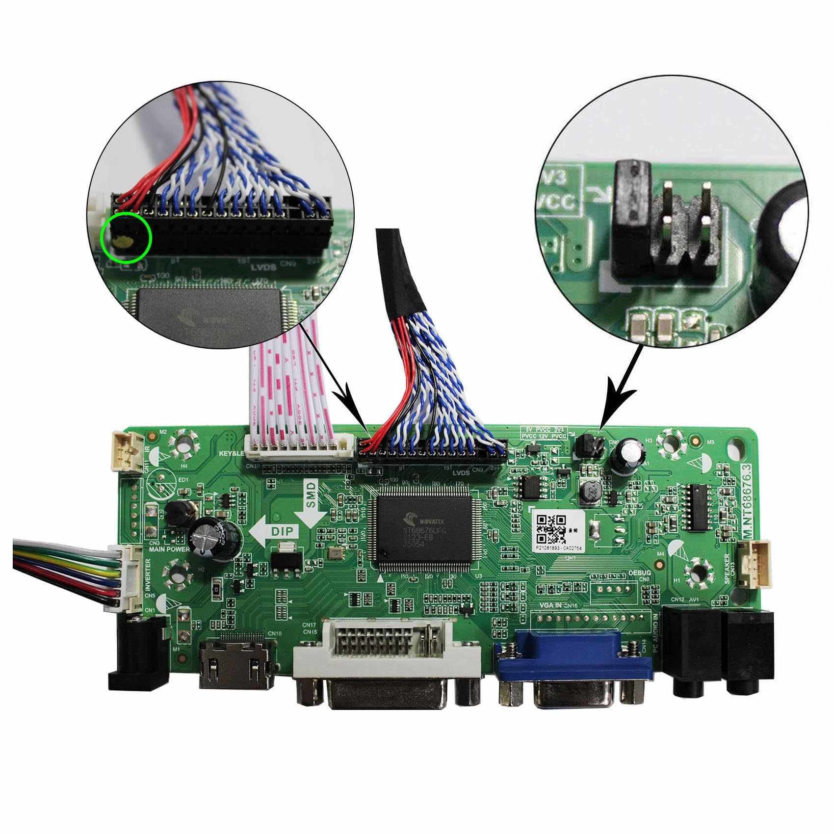 VSDISPLAY HD MI VGA DVI Audio LCD Controller Board for 15.6" 1366x768 LTN160AT01 LTN156AT01 N156B3-L02 N156B3 N156B3-L01 LP156WH1 B156XW01 CLAA156WA01A LVDS 30 Pin 1CCFL LCD Screen