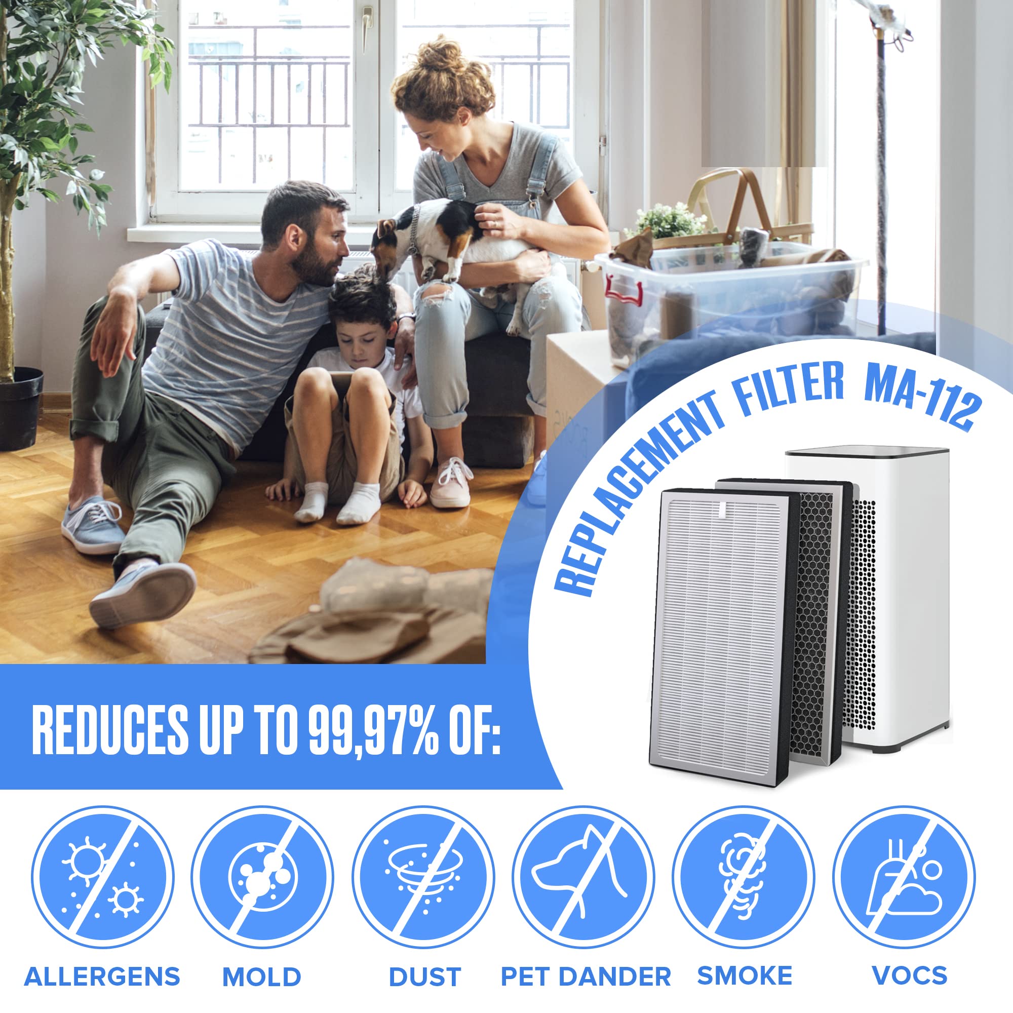 G6 Wellness 2-Pack Replacement Filter Set Compatible with MA-112 Air Purifier | 3 in 1 Filtration | Medical Grade True HEPA Filter H13 | Activated Carbon | Pre-Filter | 99.9% removal