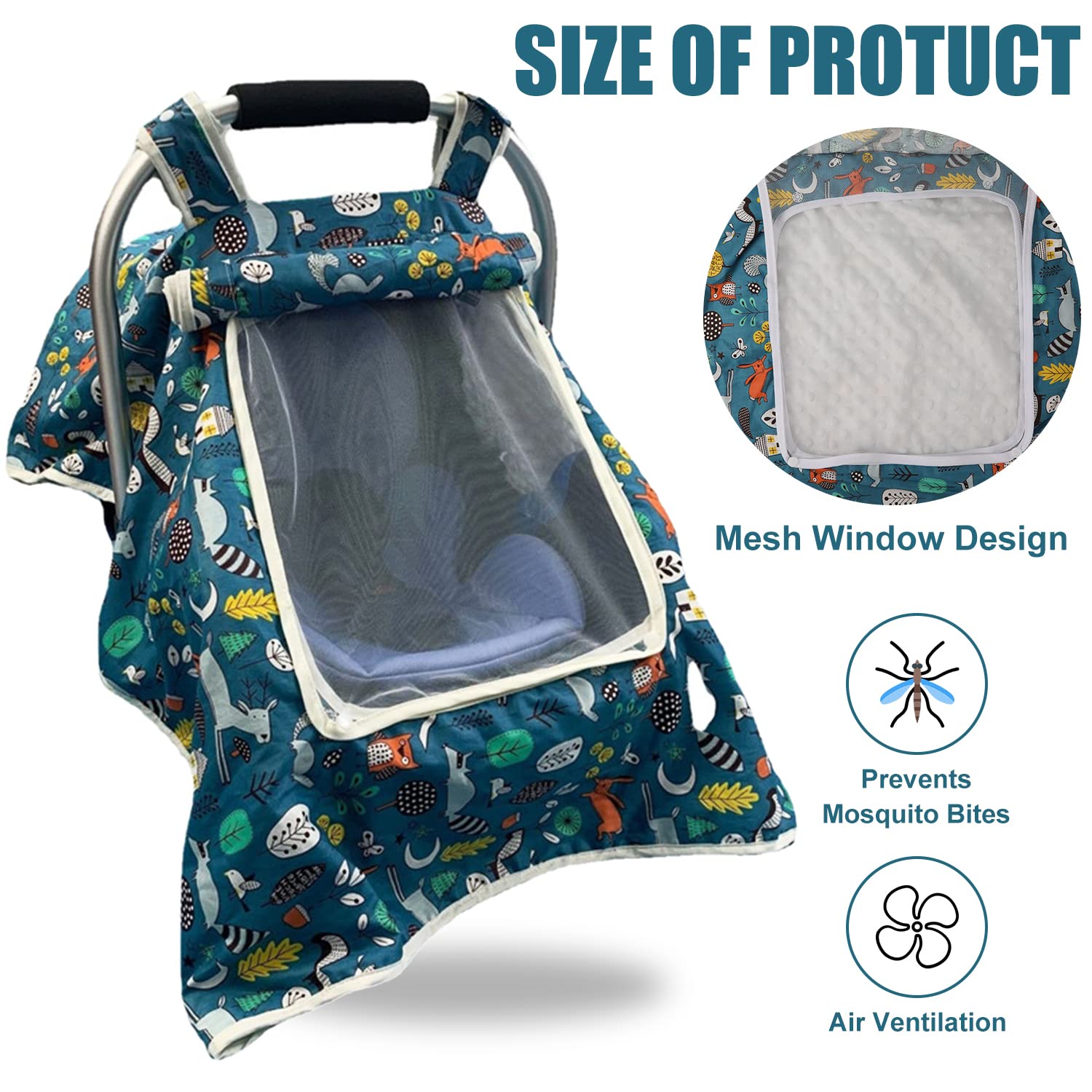 Baby Carseat Cover Boy, Stroller Sun Shade with Net Window, Winter Car Seat Covers for Babies Infant Car Seat Canopy Cover for Full Covering