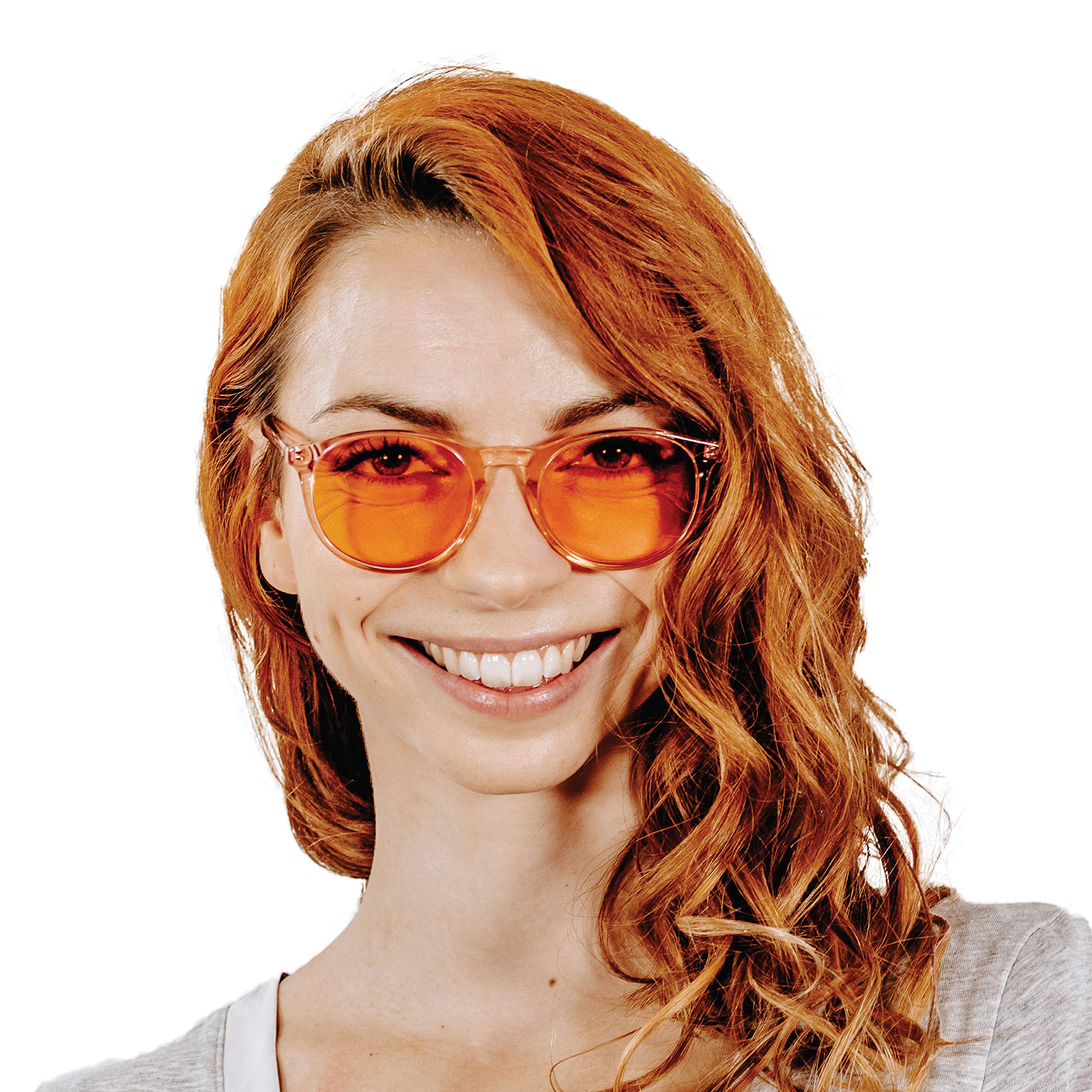 Amber Blue Light Blocking Glasses for Sleep - Computer Glasses - Orange Blue Light Glasses - Amber Glasses to Block Blue Light - Sleep Glasses Blue Light Blocking - Round Blue Blockers for Men & Women