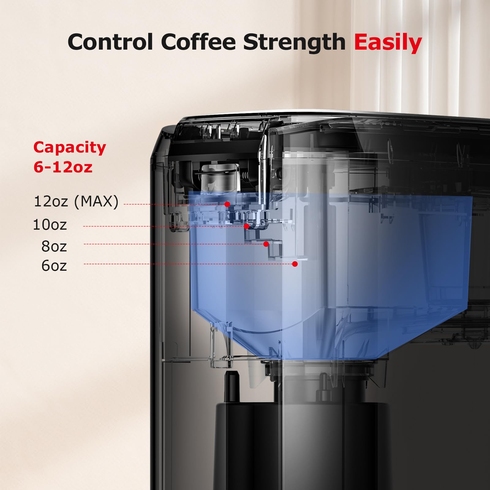 Bonsenkitchen Single Serve Coffee Maker, Coffee Brewer for K Cup Capsule, Fast Brewing Coffee Machine, Space Saving Design, 6 to 12oz Brew Size