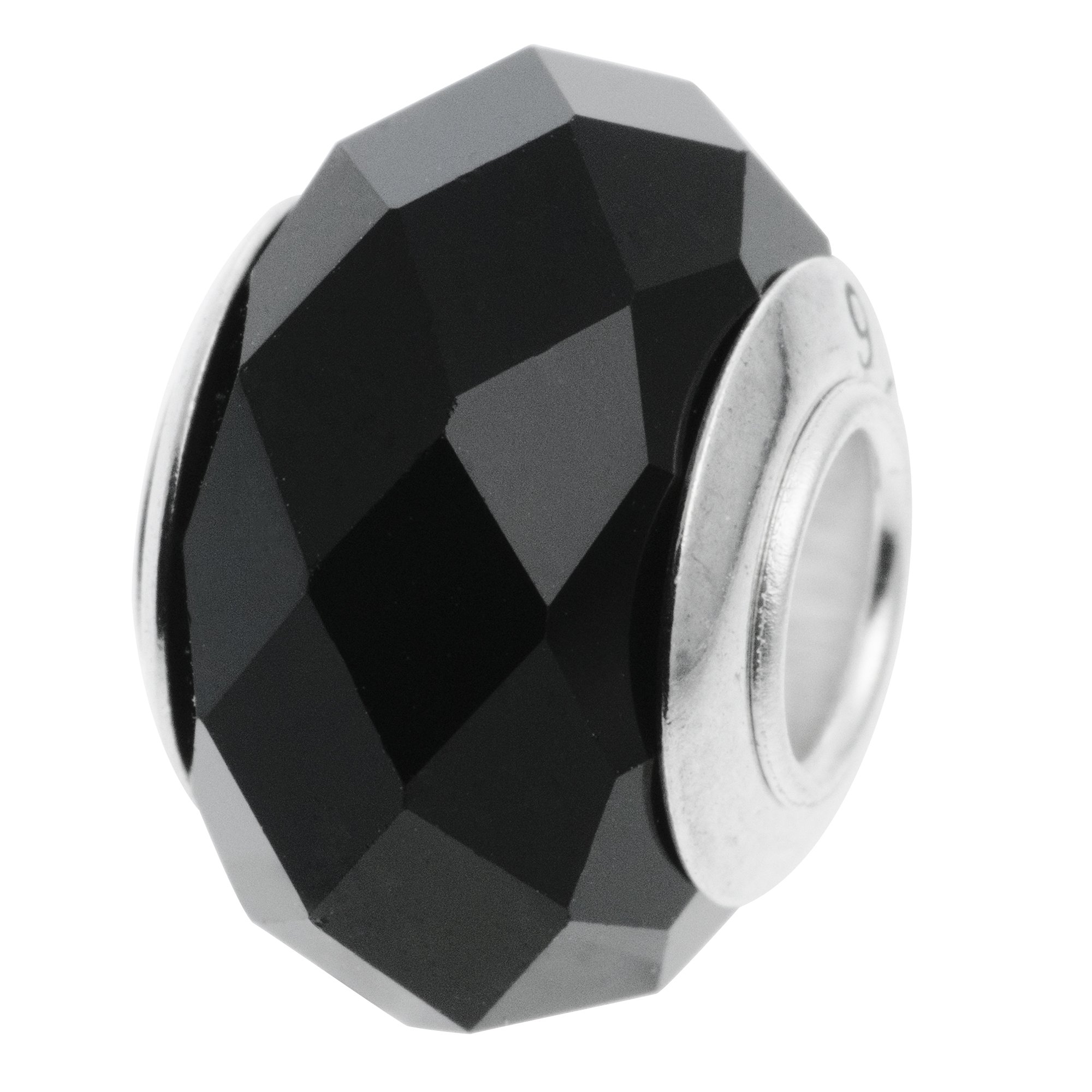 Artist Unknown 925 Sterling Silver Round Dark Mystic Black Crystal Bead For European Charm Bracelet