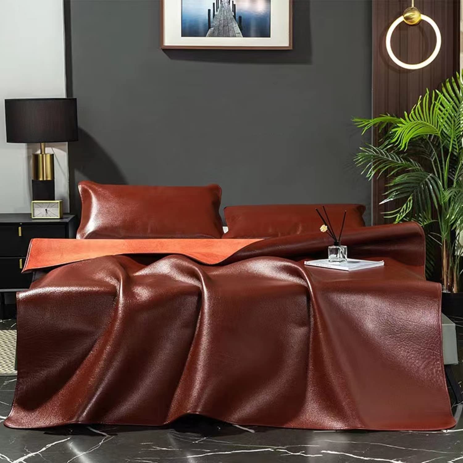ellis FIBRE Cowhide Summer Sleeping Mat,3-Piece Real Cowhide Mat Foldable Summer Bed Mat Cool Sleeping Mattress Cooling Bed for Home School Dormitory 180x200cm