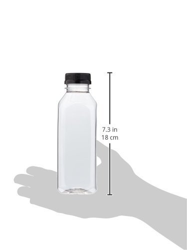 VTM (12) 16 oz. Clear Food Grade Square Plastic Juice Bottles with Black Tamper Evident Caps 12/Pack