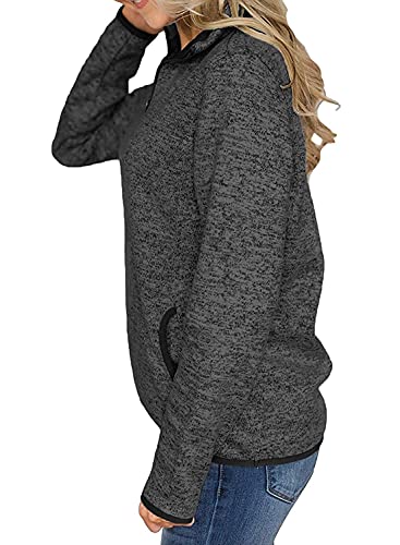 AIMICO Women Casual 1/4 Zip Sweatershirt Long Sleeve High Collar Pullover Tunic Top with Pocket Black L