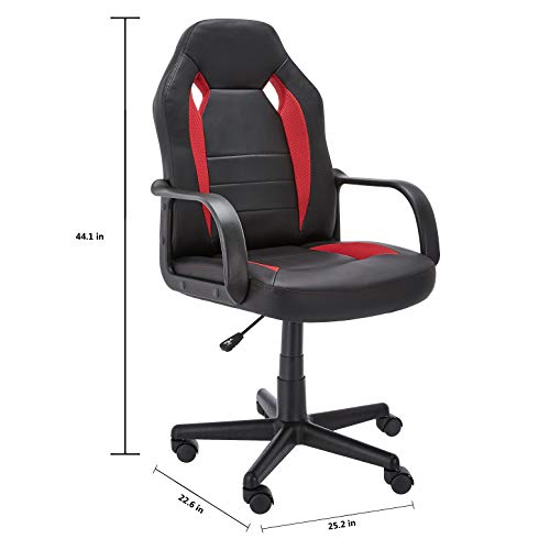 Amazon Basics Racing/Gaming Chair - Faux Leather, 25.2 x 22.6 x 44.1 inches, Red