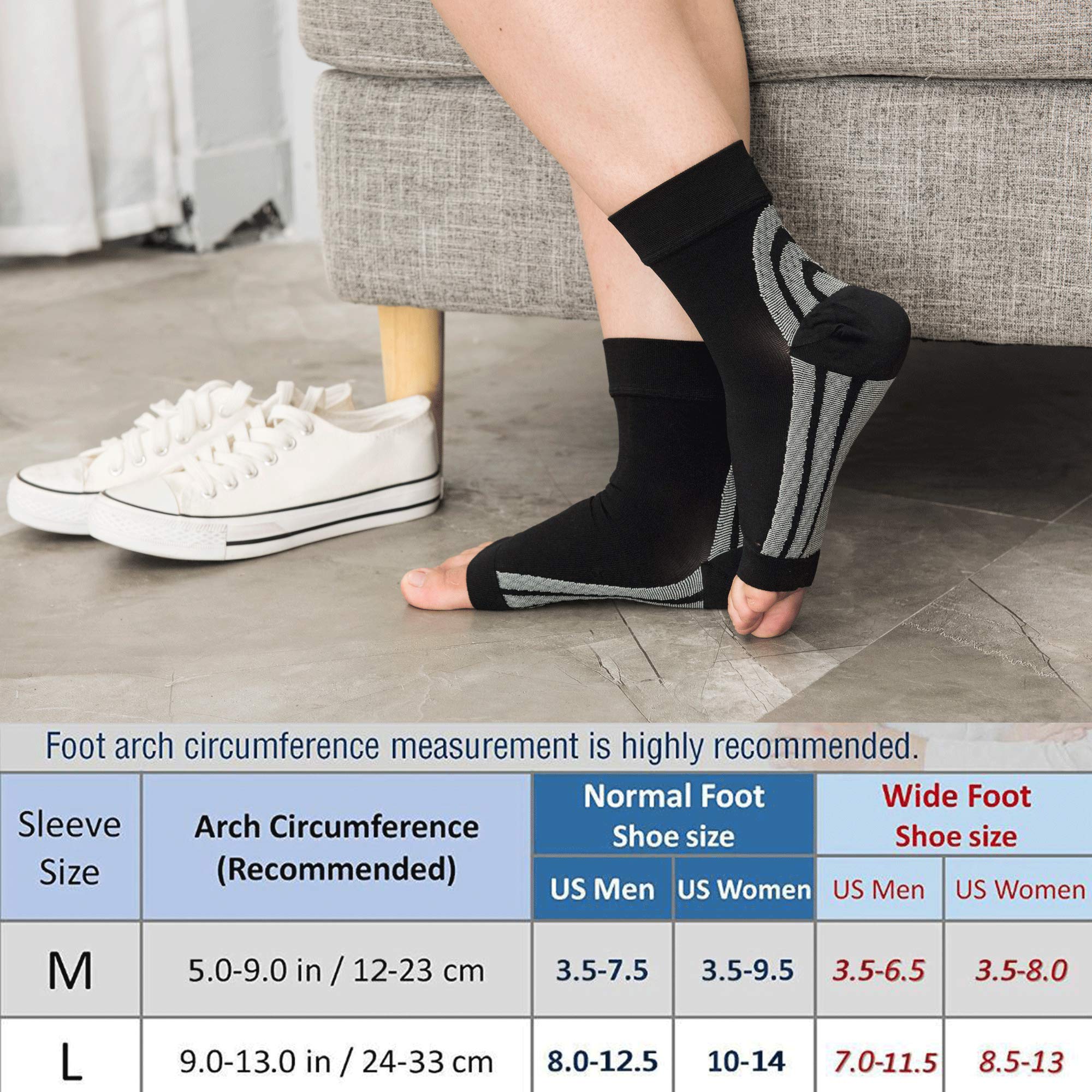Ankle Brace Compression Support Sleeve (Pair) for Injury Recovery, Joint Pain, and More. Achilles Tendon Support, Plantar Fasciitis Foot Socks with Arch Support, Eases Swelling - Black (L)