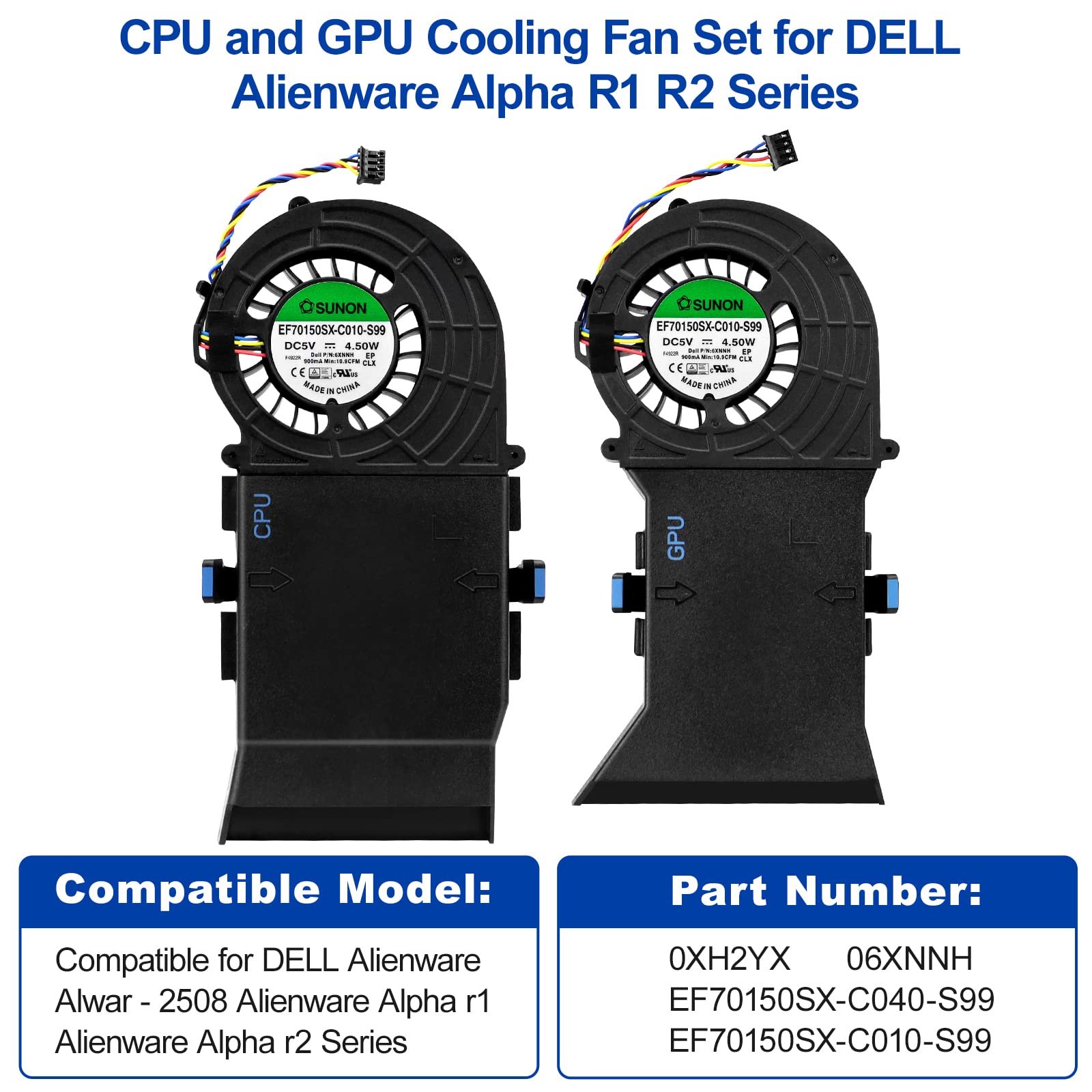 ARLBA CPU+GPU Cooling Fan Replacement for DELL Alienware Alwar - 2508 Alienware Alpha r1 Alienware Alpha r2 Series 0XH2YX 06XNNH EF70150SX-C040-S99 EF70150SX-C010-S99 DC 5V 4.5W Fan