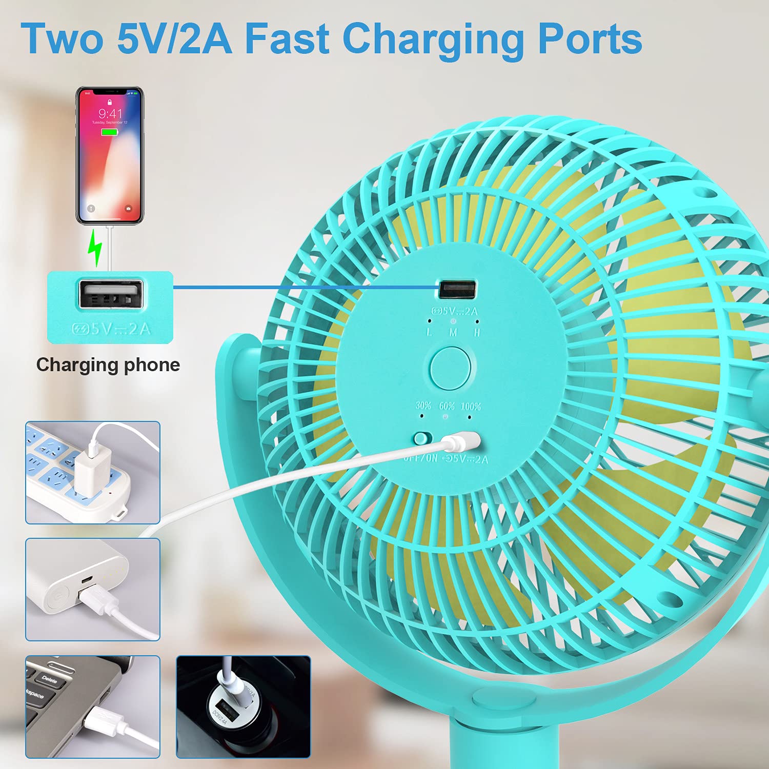 GagetElec 8" Foldaway Fan Rechargeable 10000mAh Battery Powered Oscillating Fan,20H Working Time,Portable Standing Fans with Adjustable Tripod,4 Speeds Cooling Fishing Camping Beach Fan