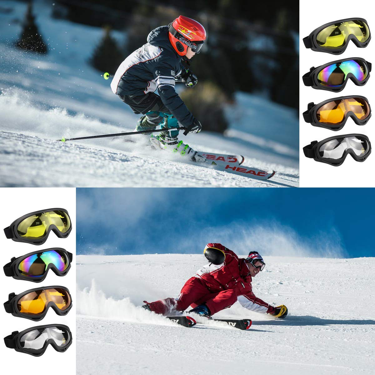 AOUTACC Ski Goggles Set, 4 Pack Skate Glasses with Windproof UV 400 and Dustproof Protection Goggles for CS Tactical Motorcycle Bicycle Snowboard (Yellow+Multicolor+Orange+Clear)