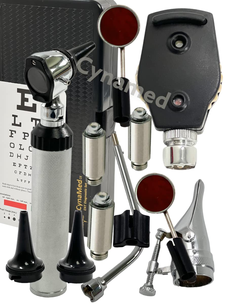 Cynamed New 3.2V Bright White Led Otoscope Set Includes 3 Sizes of reuseable Specula Plus Hard Case Plus 3 Replacement Bulbs Cynamed