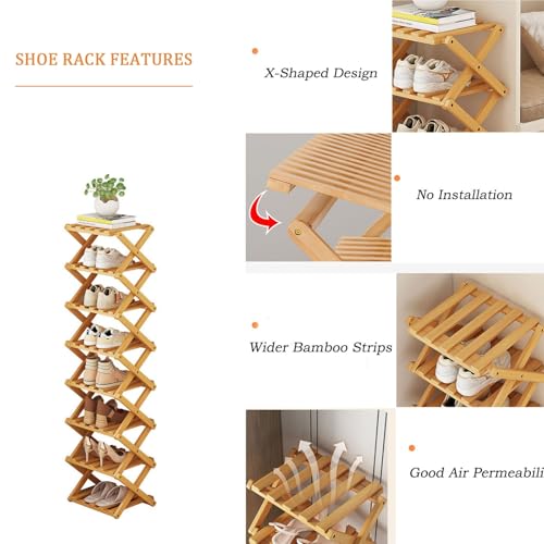 Comeon Shoes Rack for Front Door,Space Saving Wooden Shoes Organizer Entryway Corner Folding Shoe Shelf ([tawny] 4 layers)