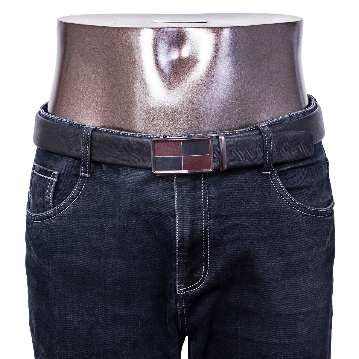 Barry.Wang Ratchet Belt for Men Burgundy Leather Designer Buckle Gold Wedding Business Buckle