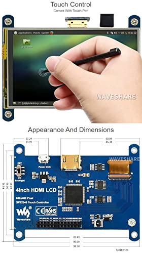 waveshare 4inch Resistive Touch Screen LCD Compatible with Raspberry Pi 4B/3B+/3A+/2B/B+/A+/Zero/Zero W/WH/Zero 2W CM3+/4 480×800 Resolution HDMI IPS Low Power Consumption Supports Windows