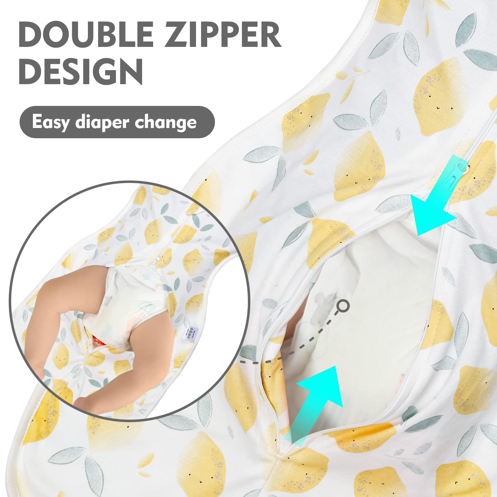 ANYEDDE Baby Swaddle Transition Bag, Baby Transition Swaddle Sleep Sack, Cuff Removable Arms Up Design, Transitions to Arms-Free Wearable Blankets with 2-Way Zipper, Smile & Lemon (3-6 Month)