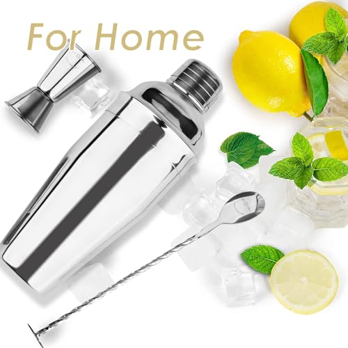 Arora 24OZ Cocktail Shaker Mixer Set, 3Pcs Bar Acccessories Including Martini Shaker, Long Handle Mixing Stirring Spoon, Cocktail Jigger for Bartending, Ideal Mixology Bartender Kit Home Bar Gift
