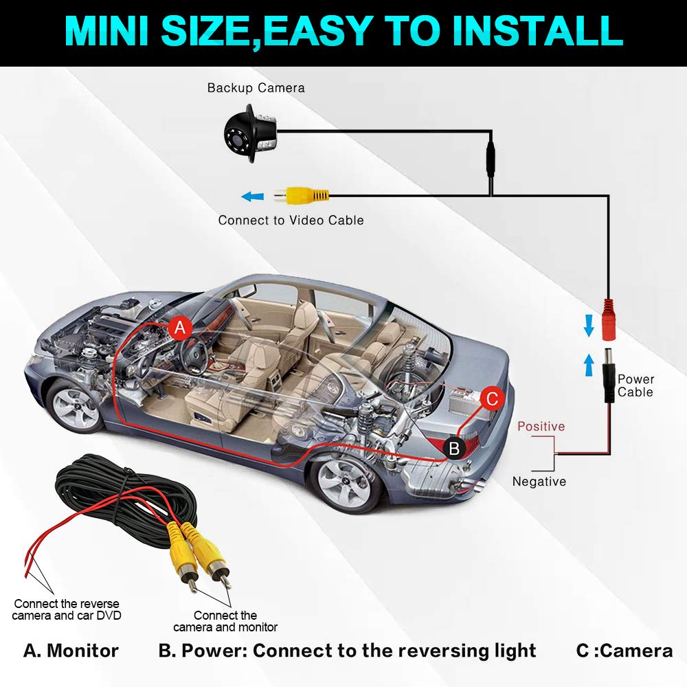 ANYTOP Car Backup Camera,Rear View Reverse Camera 8 LED Lights Night Vision HD Waterproof IP68 with 170° Super Wide Angle Vehicle Backup Camera for Cars Pickup Trucks SUVs RVs Vans
