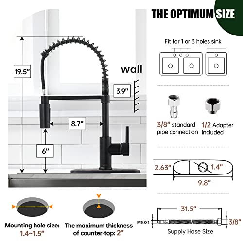 APPASO Commercial Pull Down Sprayer Kitchen Faucet with Soap Dispenser - Oil Rubbed Bronze High Arc Tall Modern Single Handle Spring Kitchen Sink Faucet with Pull Out Spray