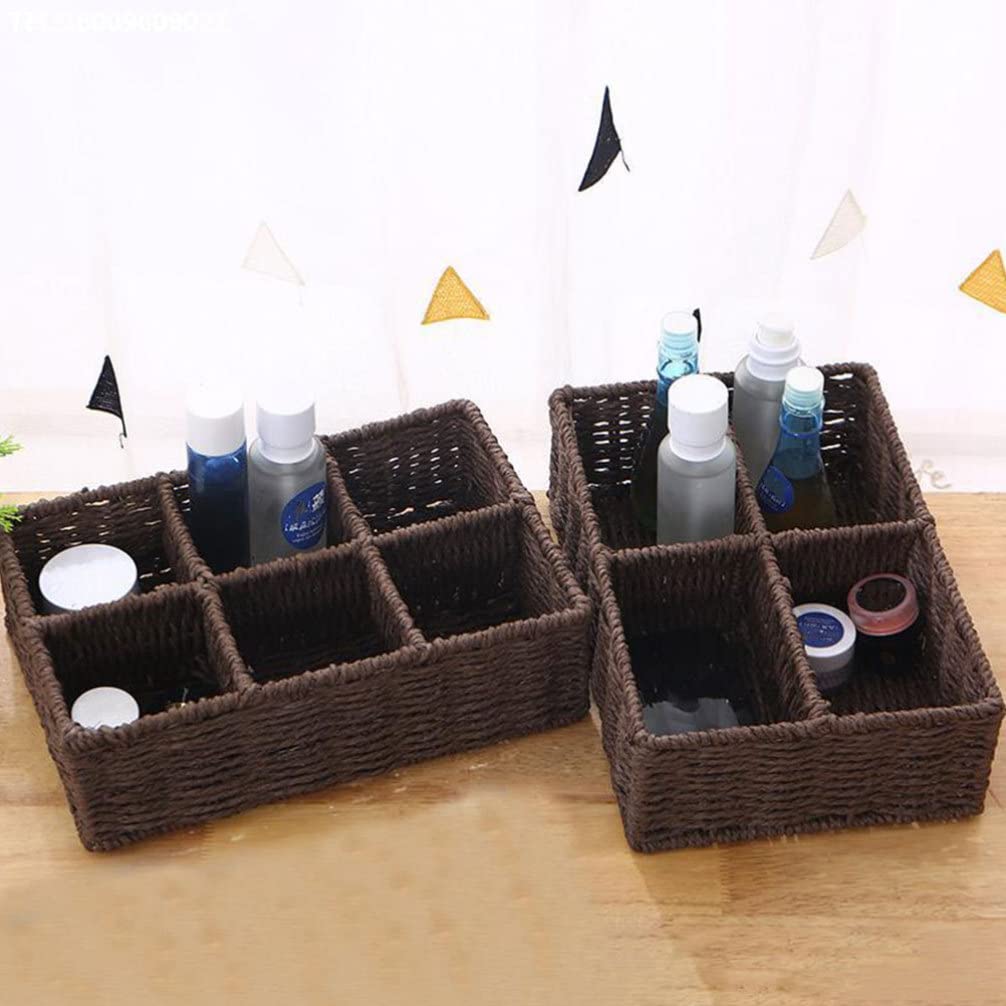 Cabilock Tv Stand Woven Baskets 6-Section Wicker Baskets for Shelves:Hand-Woven Seagrass Storage Baskets Multiuse Wicker Basket for Organizing Towels and Toiletries Wicker Storage Basket Home Decor