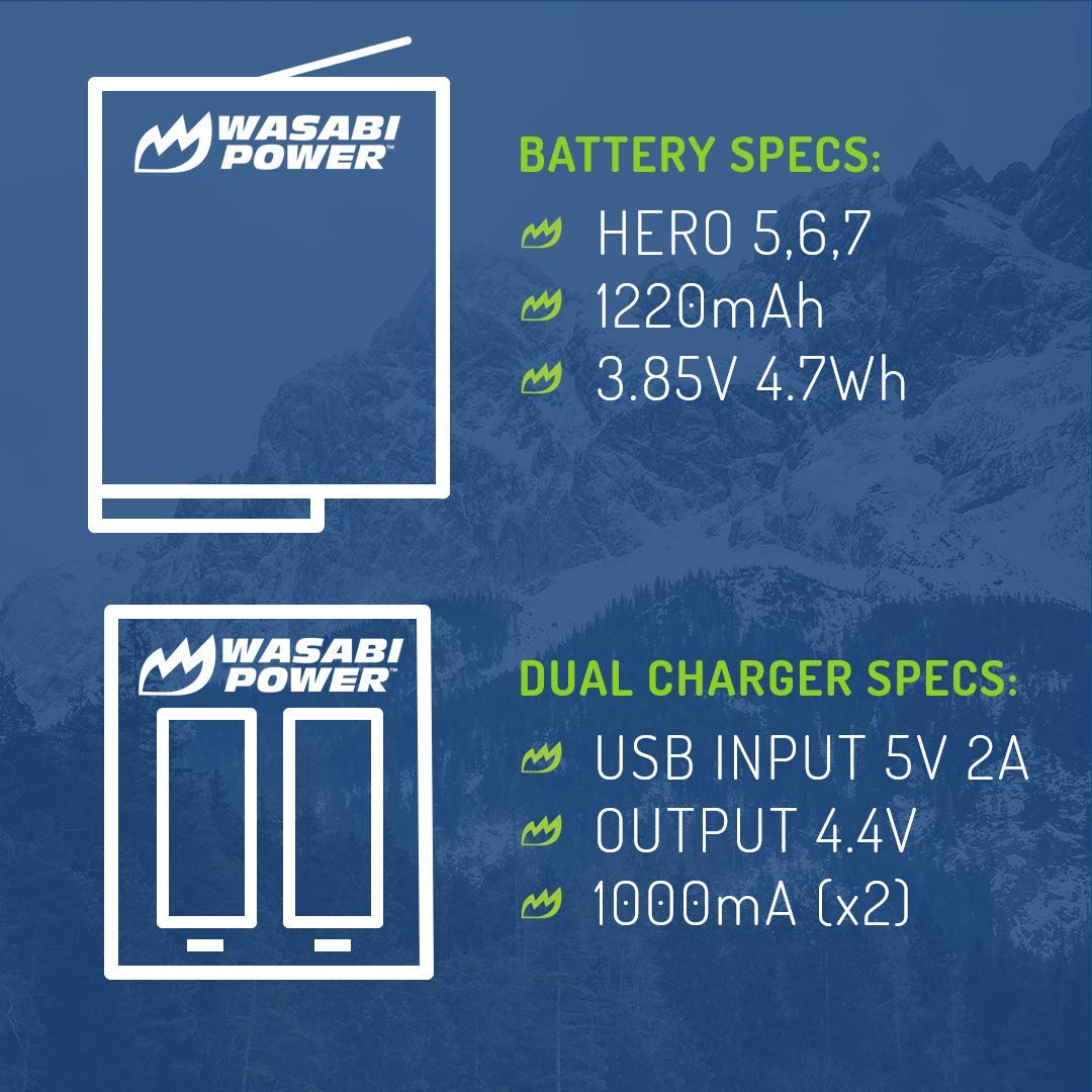 Wasabi Power Battery (2-Pack) and Dual Charger for GoPro Hero 8 Black, Hero 7 Black, Hero 6 Black, Hero 5 Black, Hero 2018