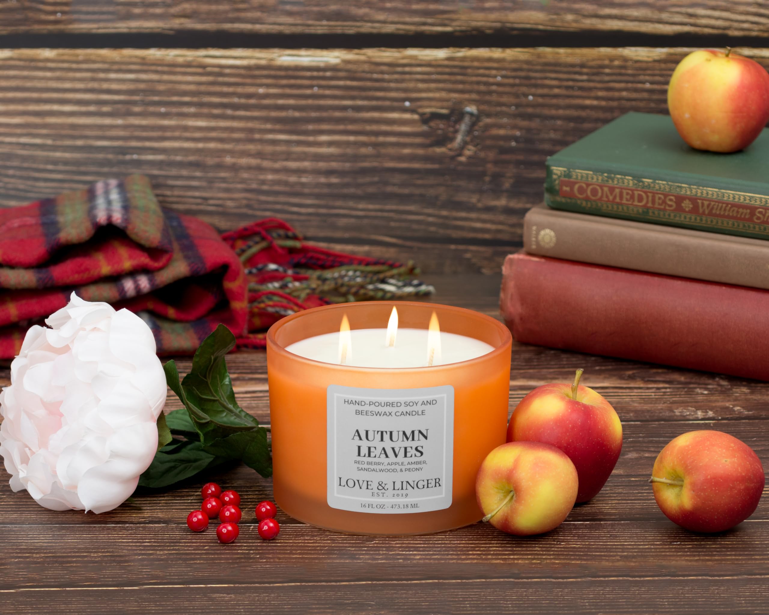 Autumn Leaves Candle | Fall Candles | Luxury Soy & Beeswax Candles for Home | 16 oz. Large Jar 3 Wick Candle | Thanksgiving Candle | Fall Scented Candle | Autumn Candles