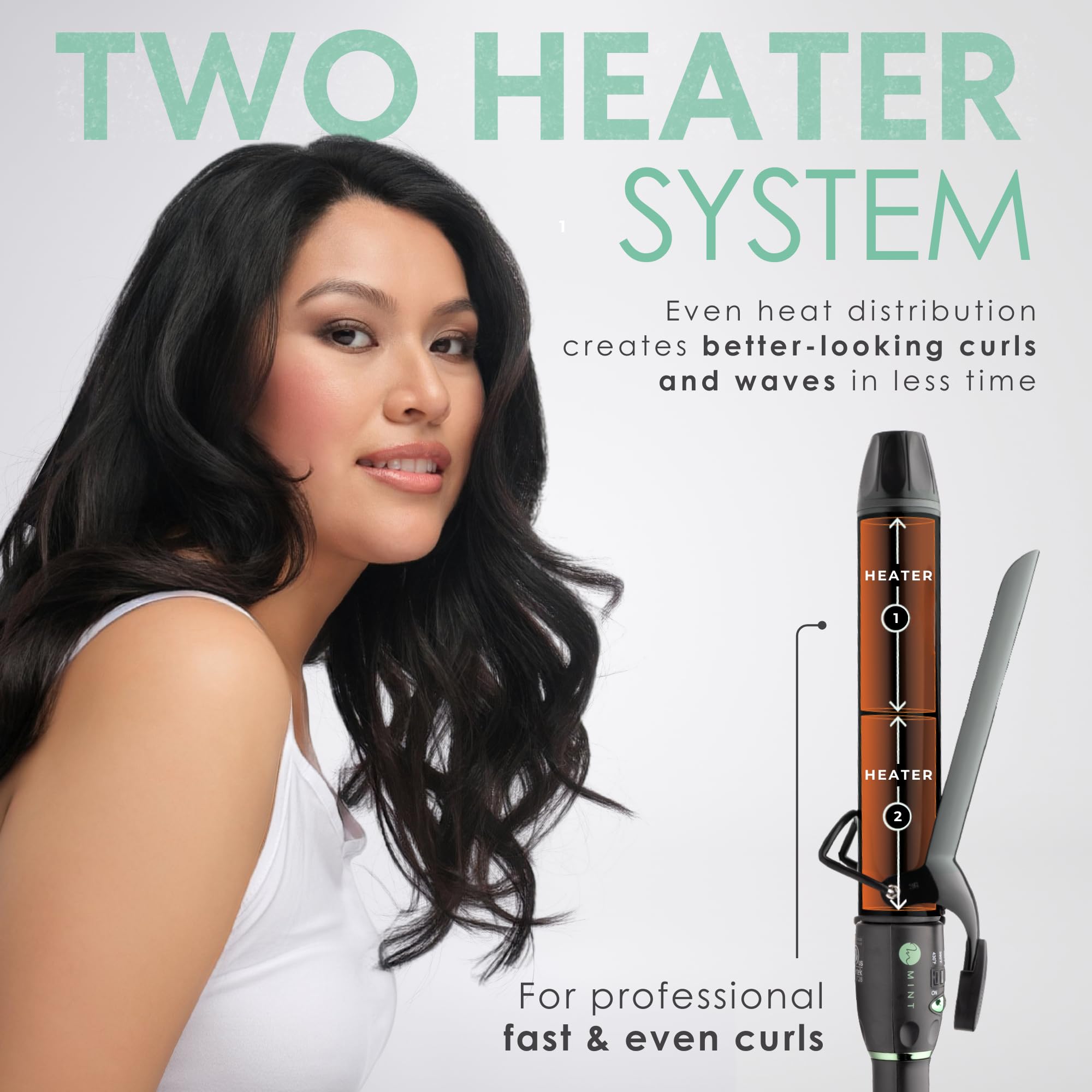MINT Professional Extra Long Hair Curling Iron 1 1/2 inch | 2-Heater Ceramic Barrel That Stays Hot | 1.5 Inch Hair Iron Curler for Beach Waves | Travel-Ready International Dual Voltage
