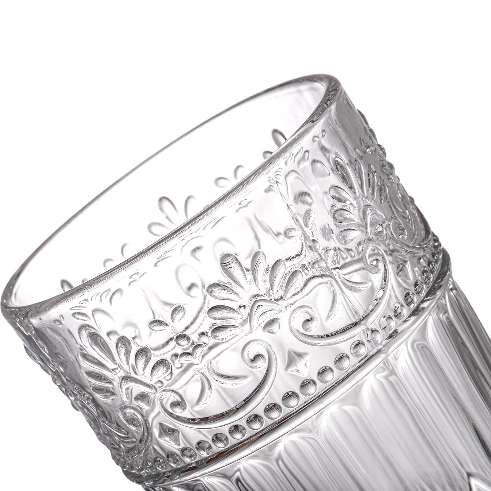 AVLA 6 Pack Romantic Water Glasses, 12 OZ Drinking Glasses Tumblers, Vintage Iced Coffee Glassware Set, Premium Bar Drinkware Cup for Beverages, Tea, Juice, Whiskey, Cocktail, Embossed Design