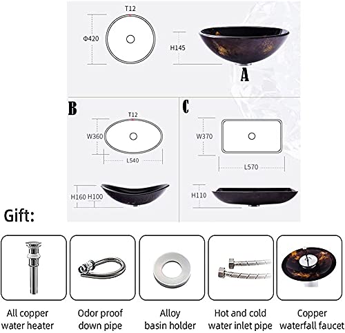 YOtat Tempered Glass Sink, Hotel Sink, Bath om Toilet Basin, Household Hotel Kitchen Accessories (A)