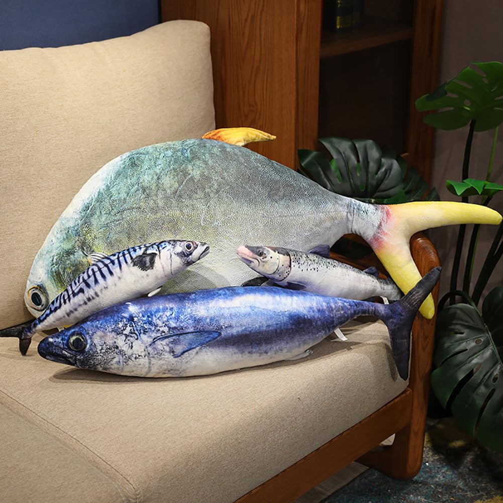 BIUBIULOVE 3D Realistic Fish Stuffed Animal Plush Toy, Large Fish Shape Plush Pillow Gifts for Kids (Fish-E)