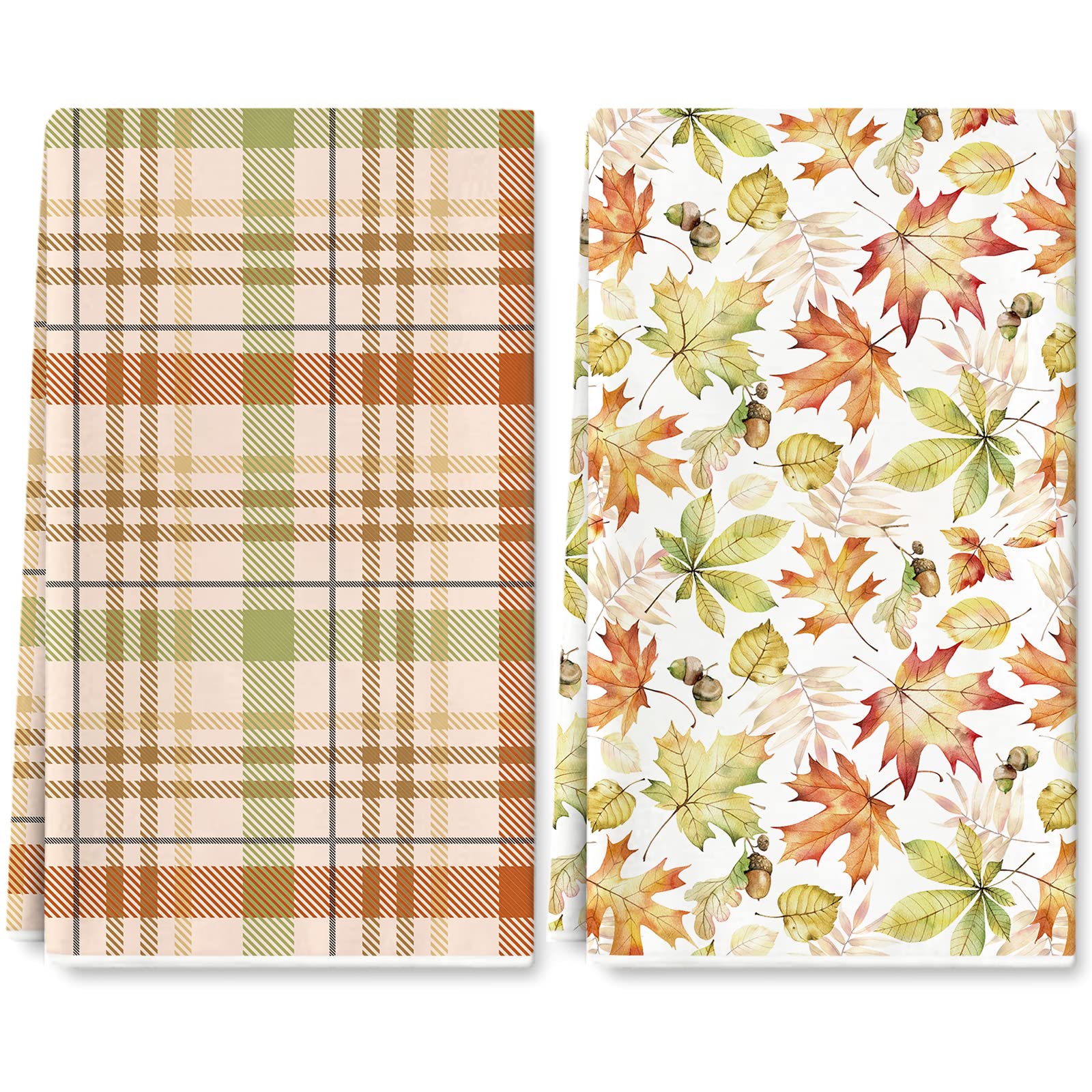AnyDesign Fall Kitchen Towel Rustic Autumn Plaids Maple Leaves Dish Towel 28 x 18 Inch Farmhouse Tea Towel Decorative Hand Drying Towel for Kitchen Cooking Baking Party Supplies, 2 Pack