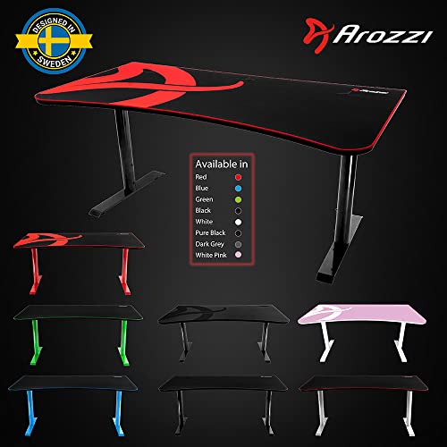 Arozzi Arena Ultrawide Curved Gaming and Office Desk with Full Surface Water Resistant Desk Mat Custom Monitor Mount Cable Management Cut Outs Under The Desk Cable Management Netting - Blue