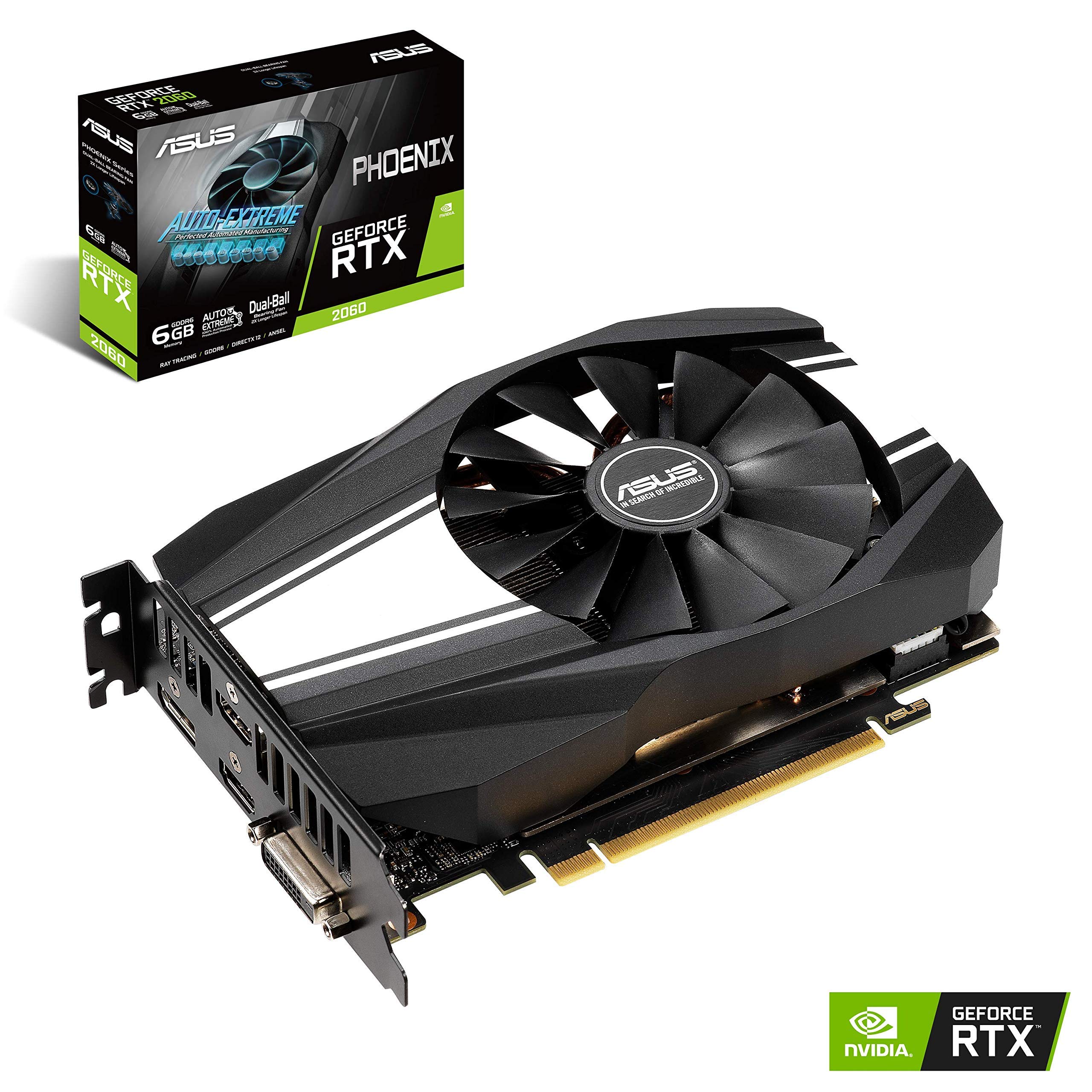 ASUS GeForce RTX 2060 6GB Phoenix Fan Edition VR Ready HDMI DP DVI Graphics Card (Ph-RTX2060-6G) (Renewed)