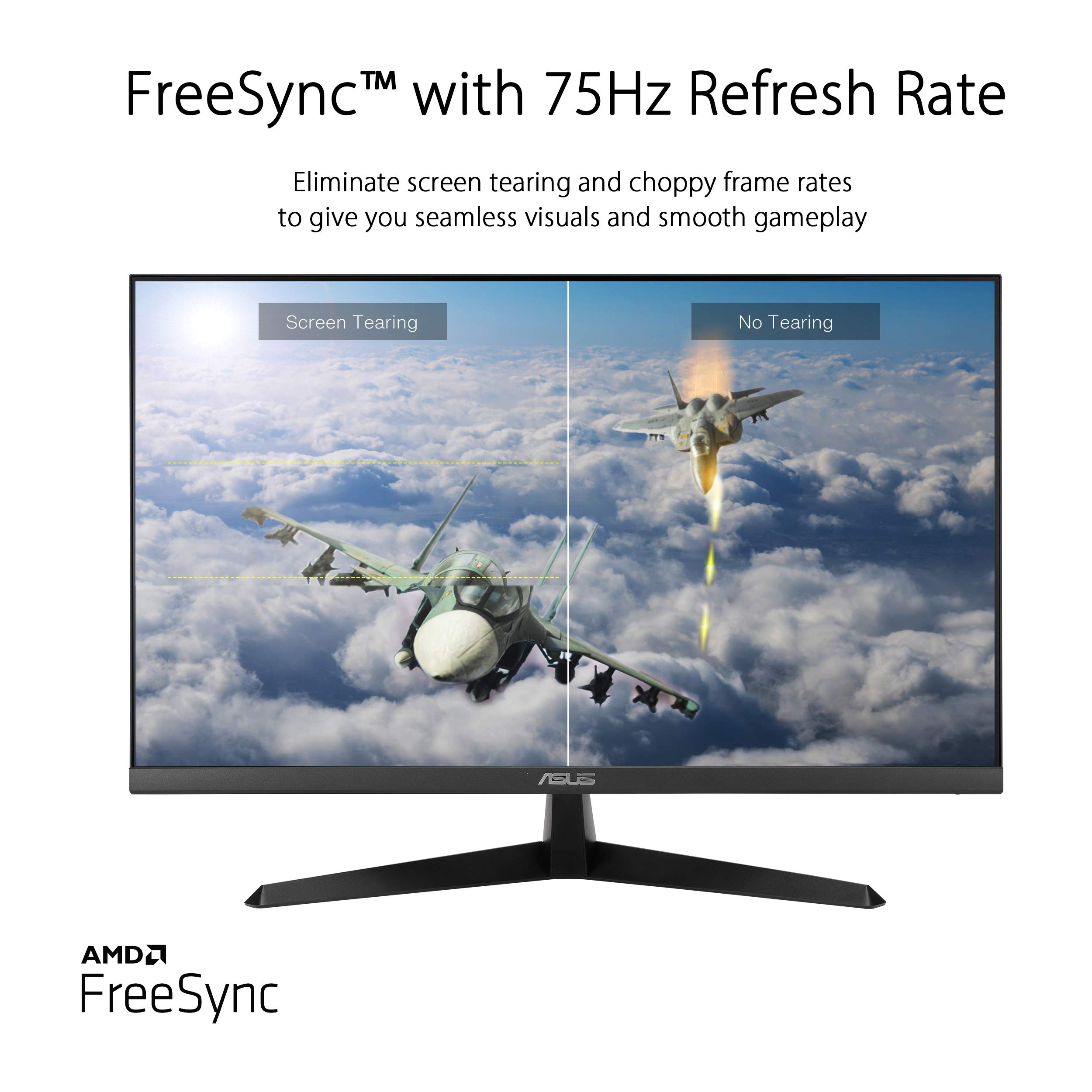 ASUS VY279HE 27” Eye Care Monitor, 1080P Full HD, 75Hz, IPS, 1ms, Adaptive-Sync, Eye Care Plus, Color Augmentation, HDMI VGA, Frameless, VESA Wall Mountable