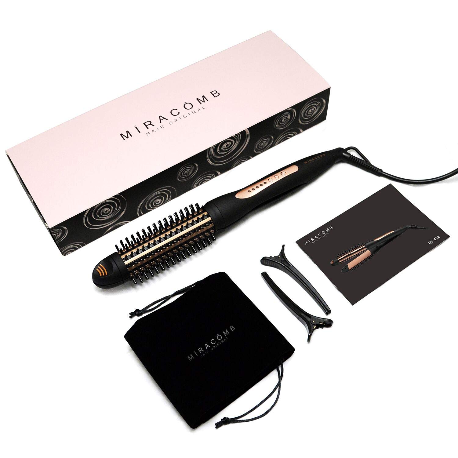 MIRACOMB 3-in-1 Hair Straightener Curling Iron 1.25 Inch Tourmaline Ceramic Flat Iron - Ionic Hot Brush Styler - Anti Scald Curler for Straightening & Curling, 5 Temp Settings (Package May Vary)