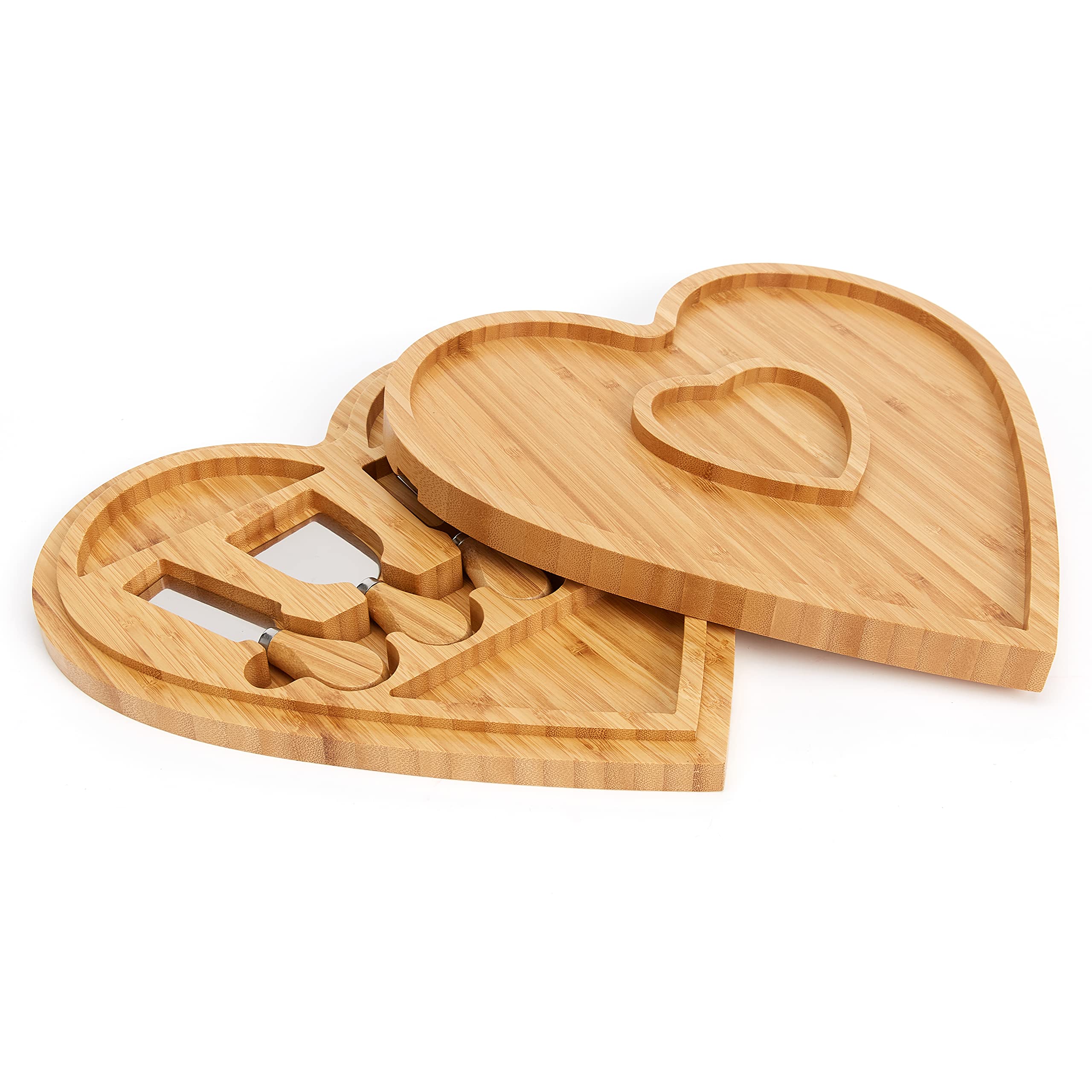 Bamboo Heart Charcuterie Board Set with knife set β Cheese Tray for Serving Cheese, Crackers, and Appetizers at Parties β Best gift for weddings birthdays valentines, anniversaries, and much more