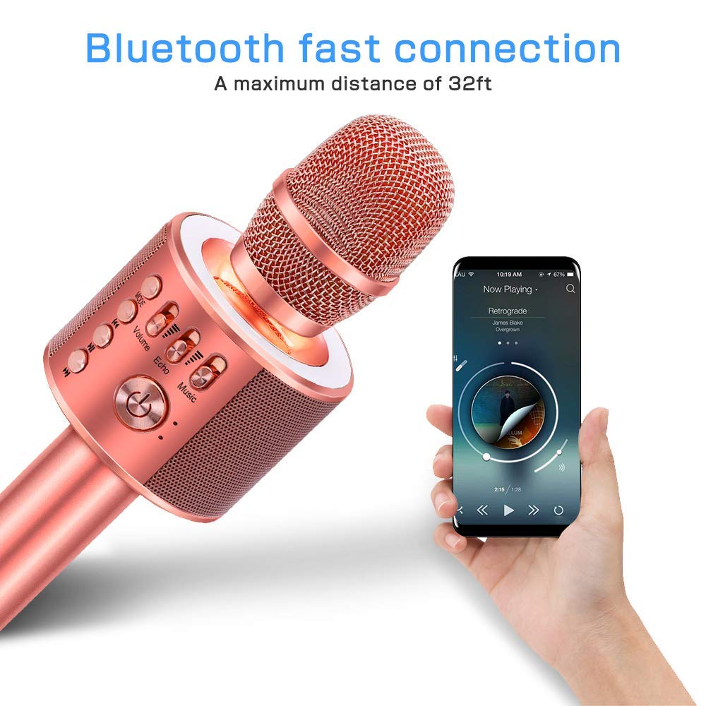 Ankuka Bluetooth Karaoke Microphone, Handheld Wireless Singing Karaoke Machine, Portable Mic Player Gifts for Christmas Birthday Home Party (Rose Gold Plus)