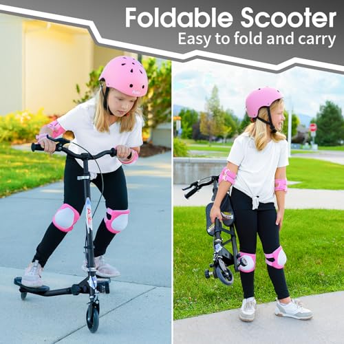 AODI Swing Scooter for Kids, 3 Wheels Foldable Wiggle Scooter Push Drifting with Adjustable & 2 Rear LED Wheels Kicks Scooter for Boys and Girls Ages 3-8