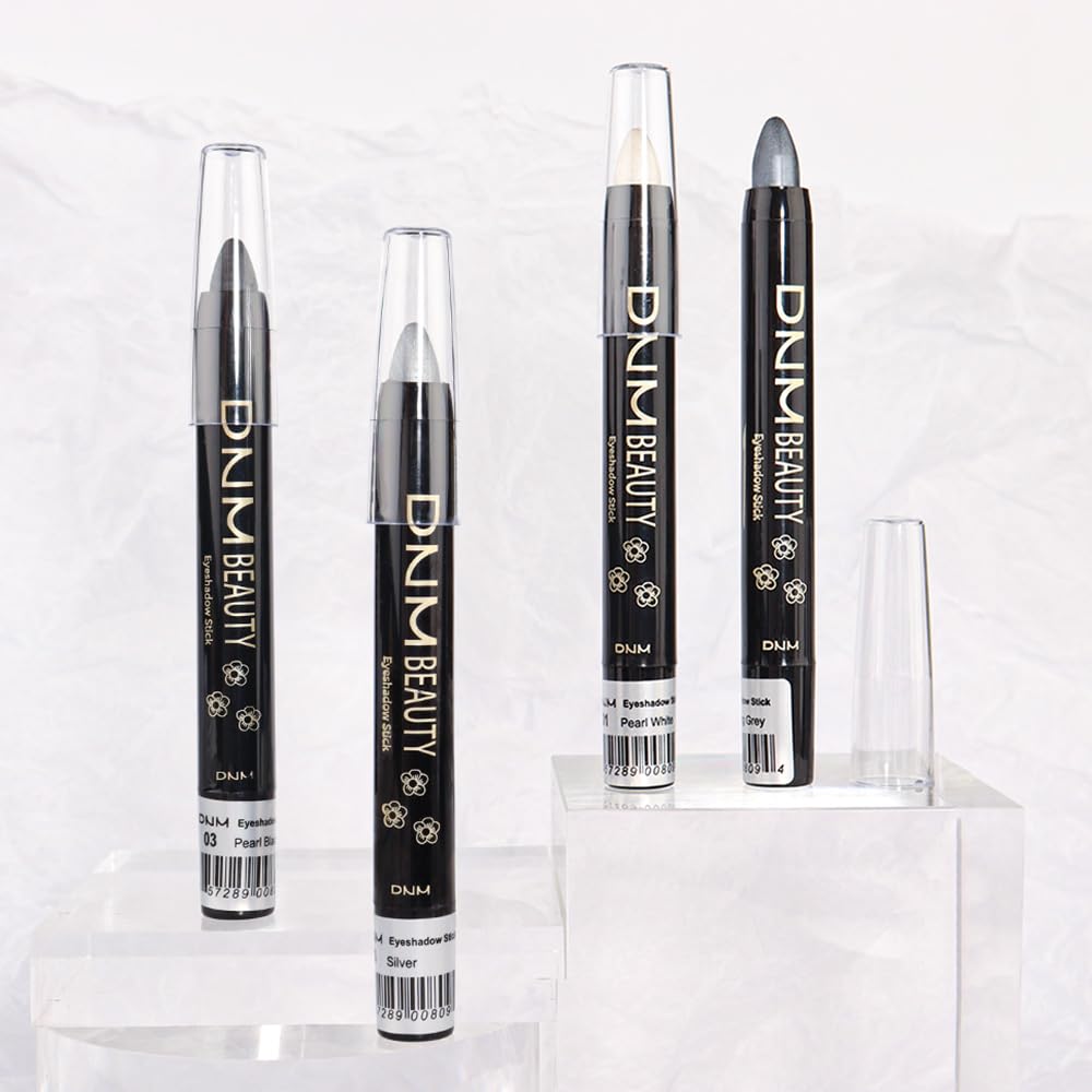 AMY'S DIARY Eyeshadow Pencil Cream Stick 4Pcs Set, Eye Eyeshadow Waterproof Pearl White Black Grey Silver Shimmer Metallic Eyeshadow Crayon Stick Sombras En Crema Para Ojos (Set01)