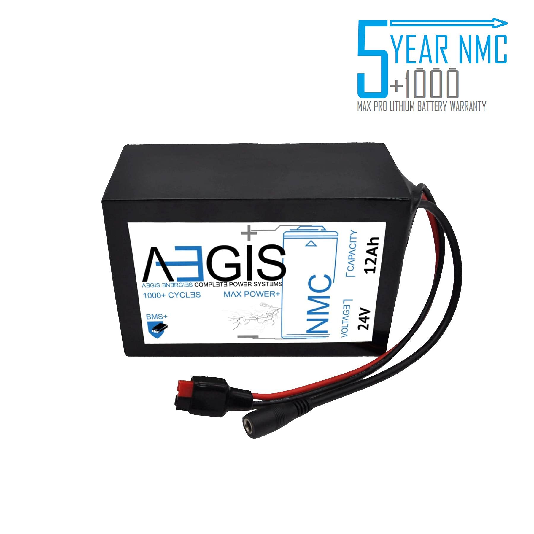 Aegis Battery 24V 12Ah (Lithium Battery + Charger) Rechargeable High-Energy Li-ion Battery (PVC) with BMS System for e-Scooters, e-Bikes, Solar Applications, Robots
