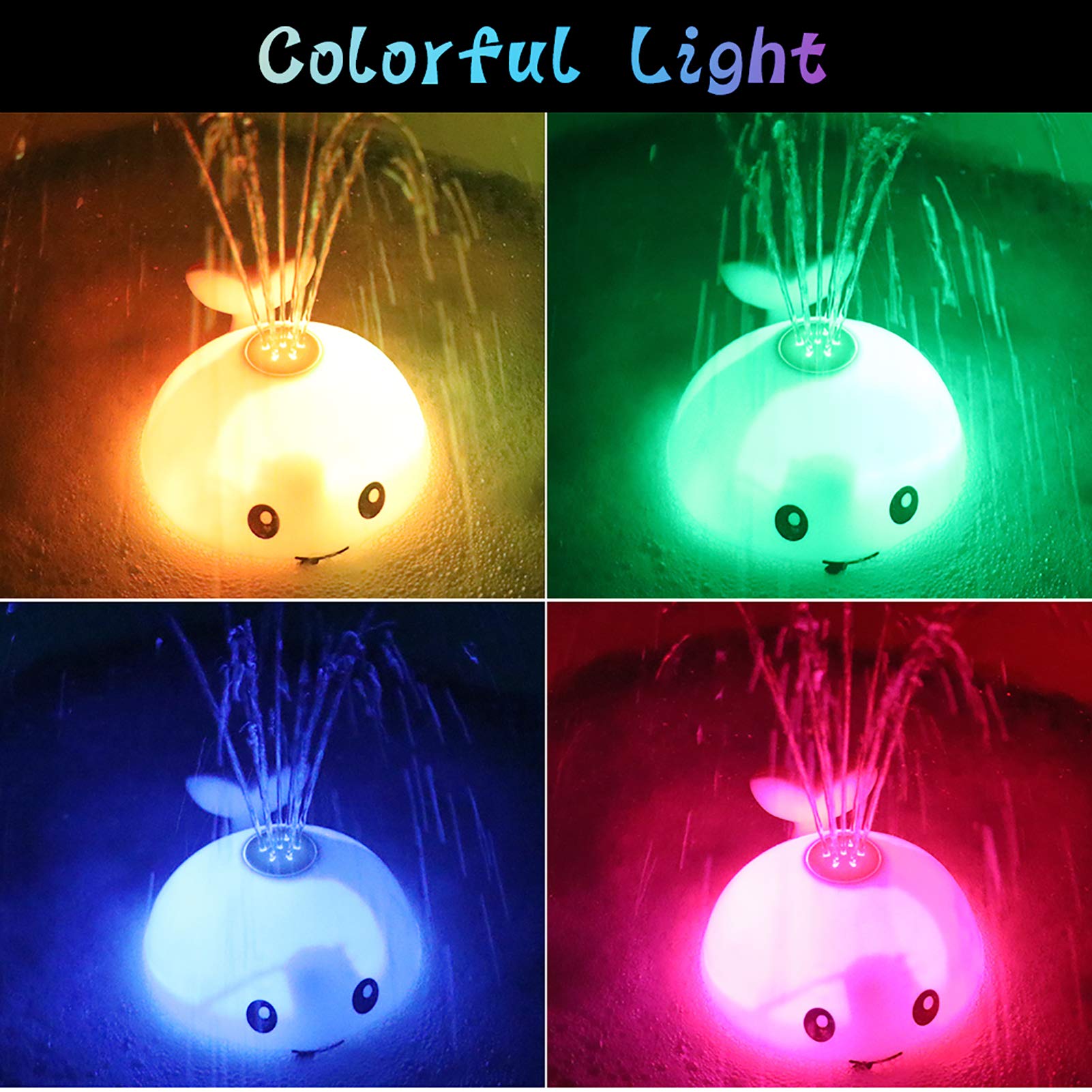 AOLIGE Baby Light Up Bath Toys for Kids (2pcs) Whale Bath Toy Sprinkler Induction Sprinkler Bathtub Toys (2PCS White & Grey Whale)
