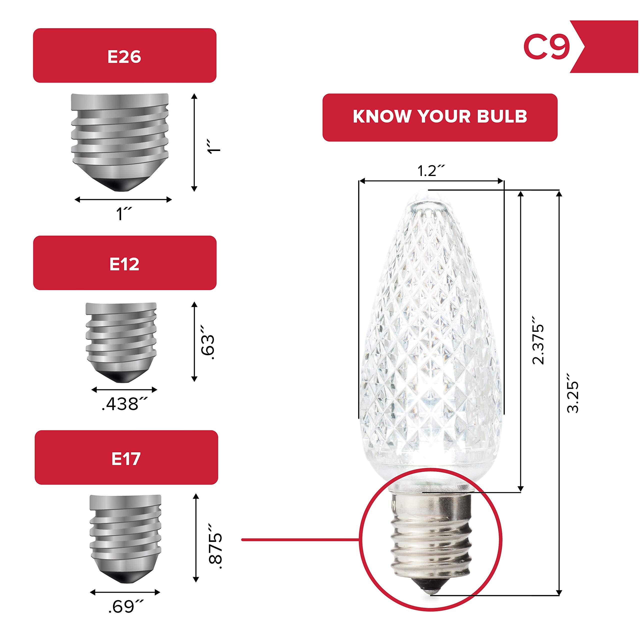 HLO Lighting Set of 25 Teal C9 Christmas Lights | Faceted C9 LED Christmas Light Bulbs for Indoor & Outdoor Use | Durable C9 LED Lights | Replacement C9 Bulbs